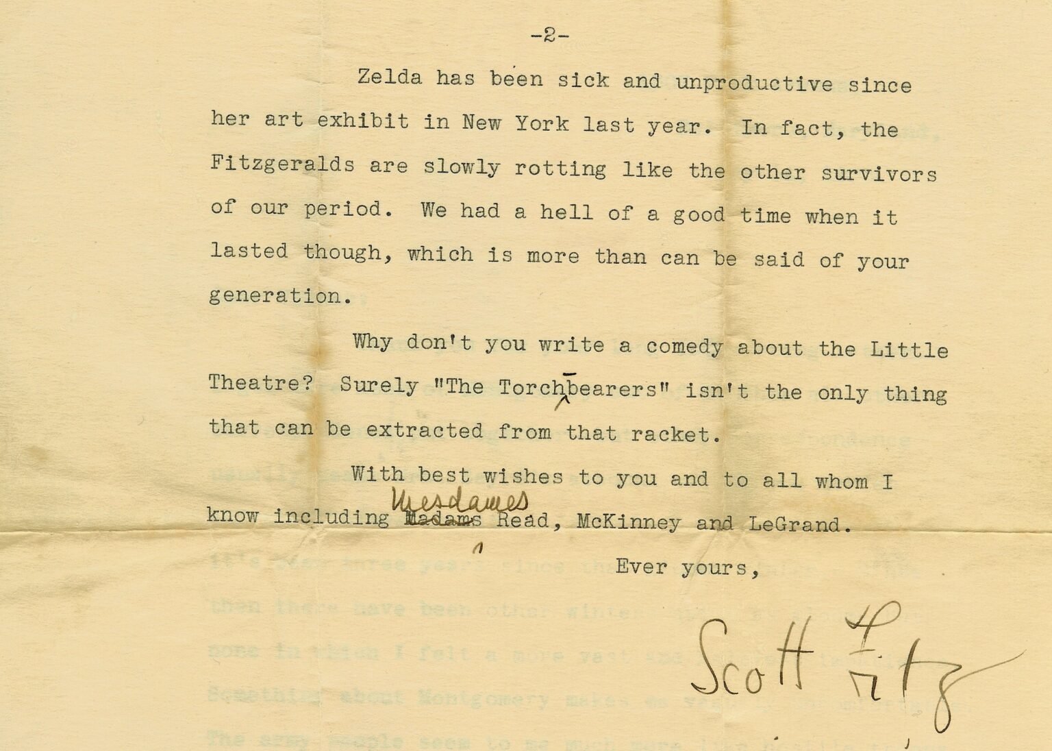 SUPERB LETTER OF F. SCOTT FITZGERALD - Historic Autographs & Documents ...